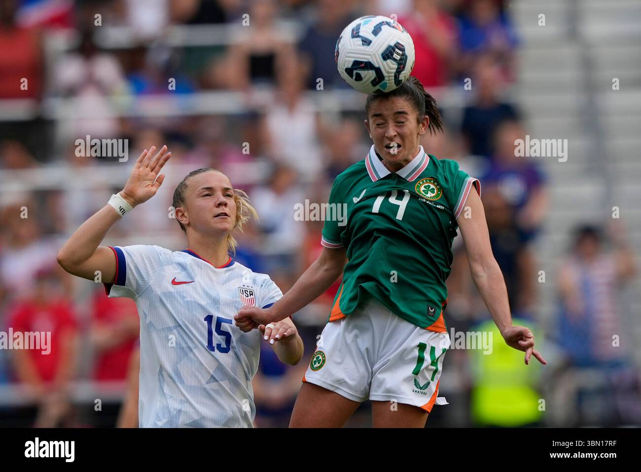 Ireland defender Marissa Sheva (14) heads the ball over United States ...