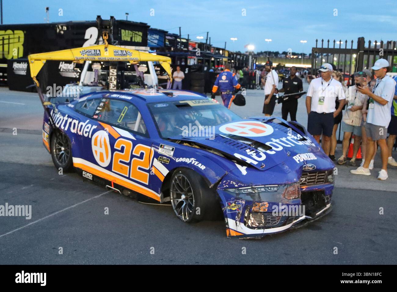 ATLANTA, GA - JUNE 28: The damaged race car of Joey Logano (#22 Team ...
