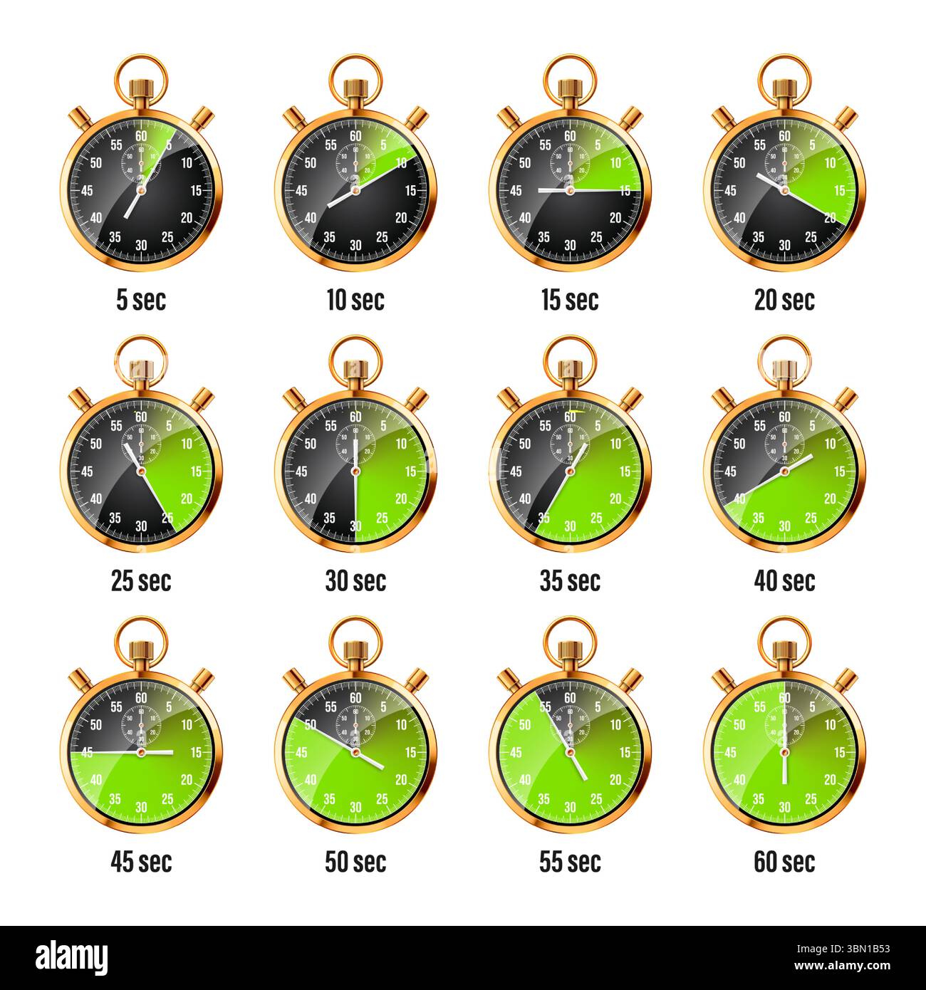 Realistic classic stopwatch. Shiny golden metal chronometer, time ...