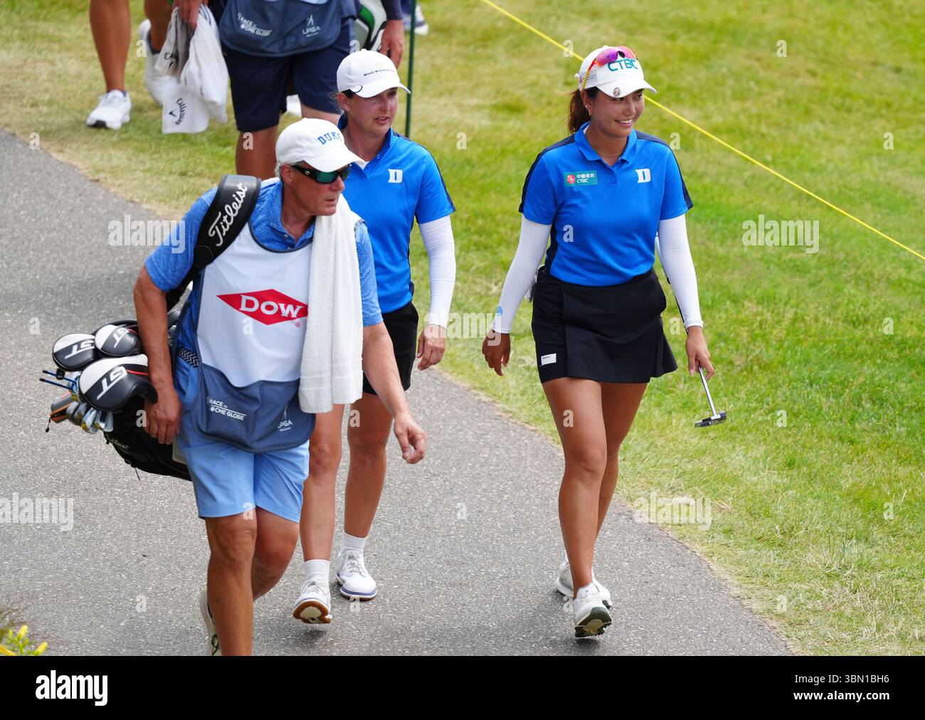 MIDLAND, MI - JUNE 29: LPGA golfers Lindy Duncan and Miranda Wang walk ...
