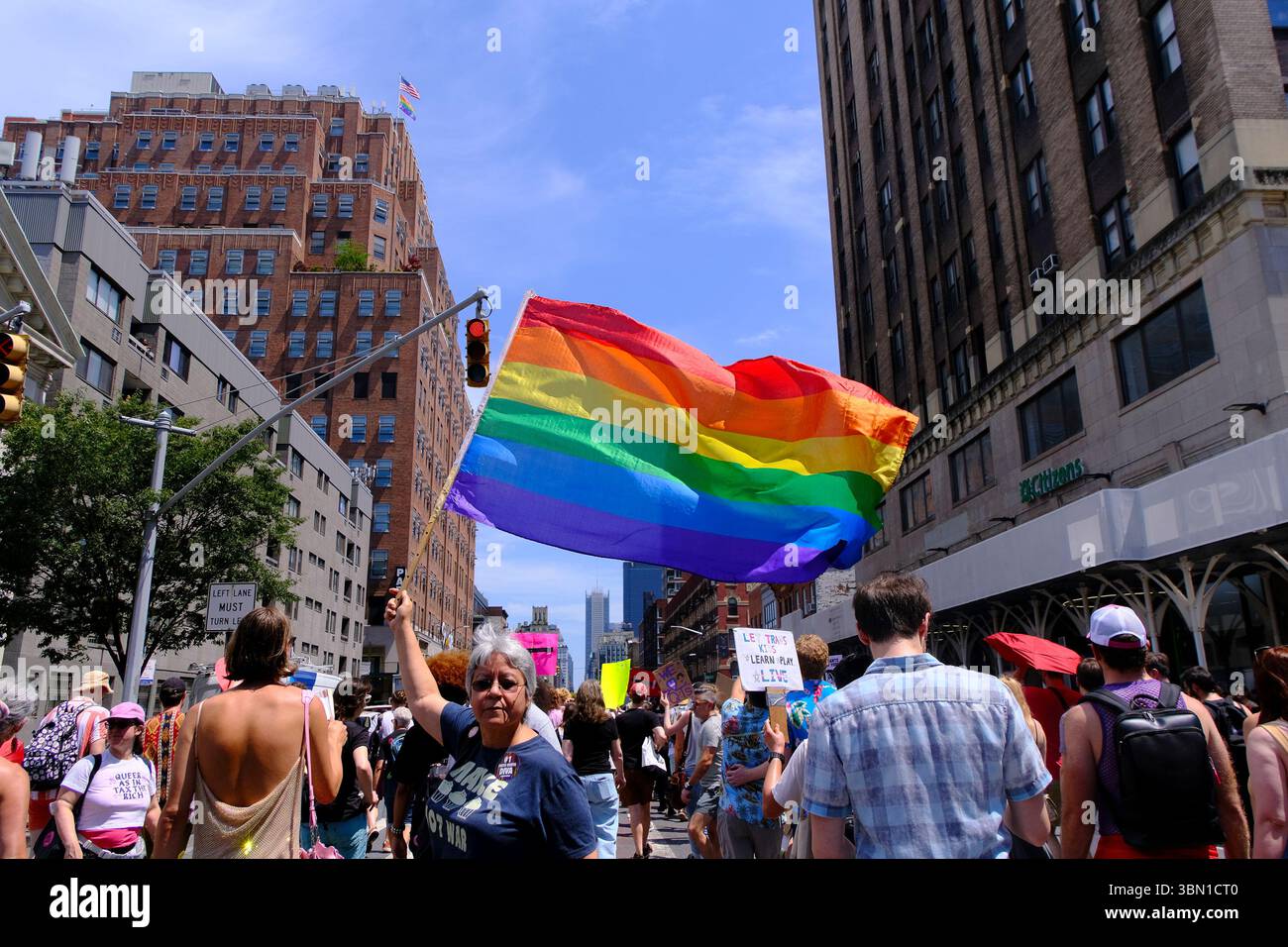 New York NY: June 29th 2025-Pride flag during New York City Pride events in Midtown Manhattan on ...