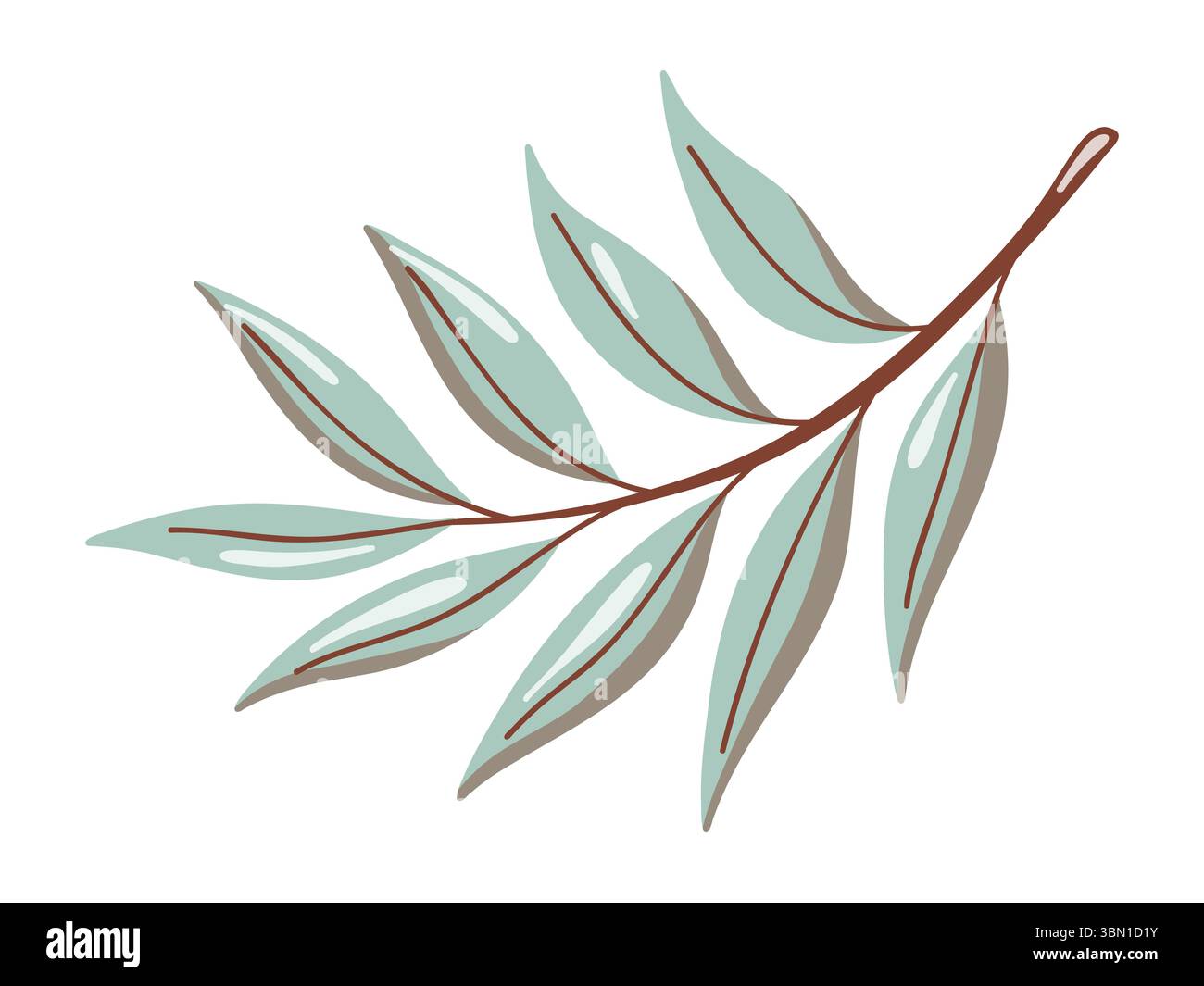 Willow branch with pastel blue color leaves. Nature Autumn illustration ...