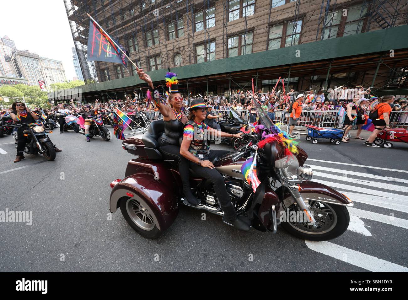 Members of the Sirens MC NYC ride down the route during the NYC Pride ...