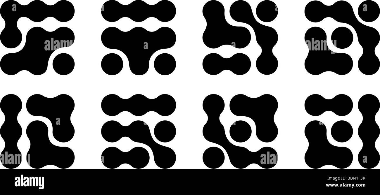 Set Of Meta Ball Patterns Connected Dots Liquid Drops Or Amorphous Shapes Background Organic