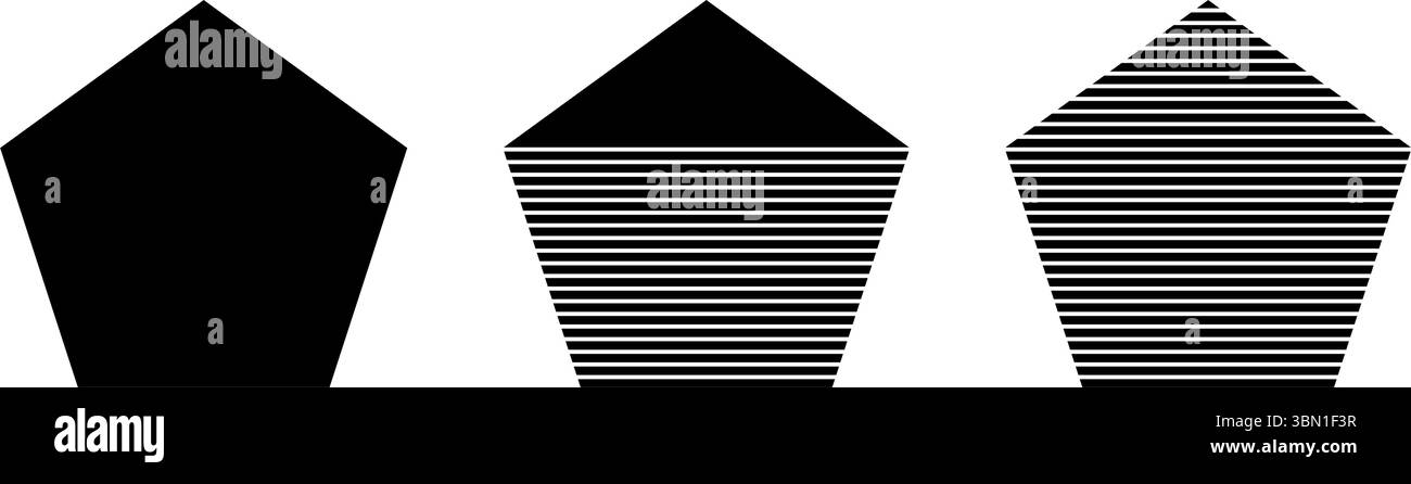 Set of black whole, streaked and half striped pentagon forms isolated ...