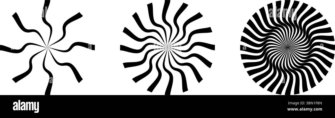 Groovy sun symbols. Round swirl icons. Fan, propeller, cooler, spinner ...