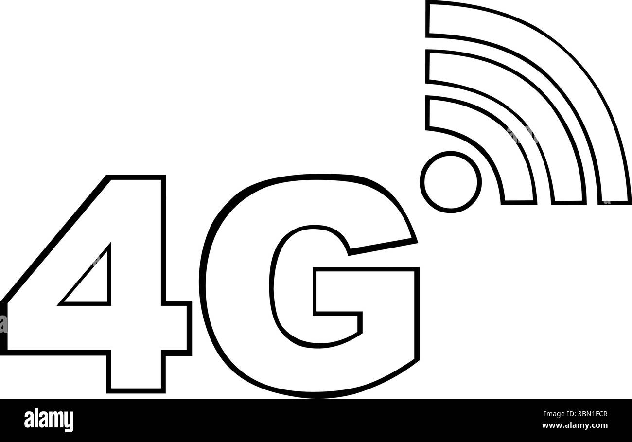 vector illustration drawing black and white icon 4G internet conection ...