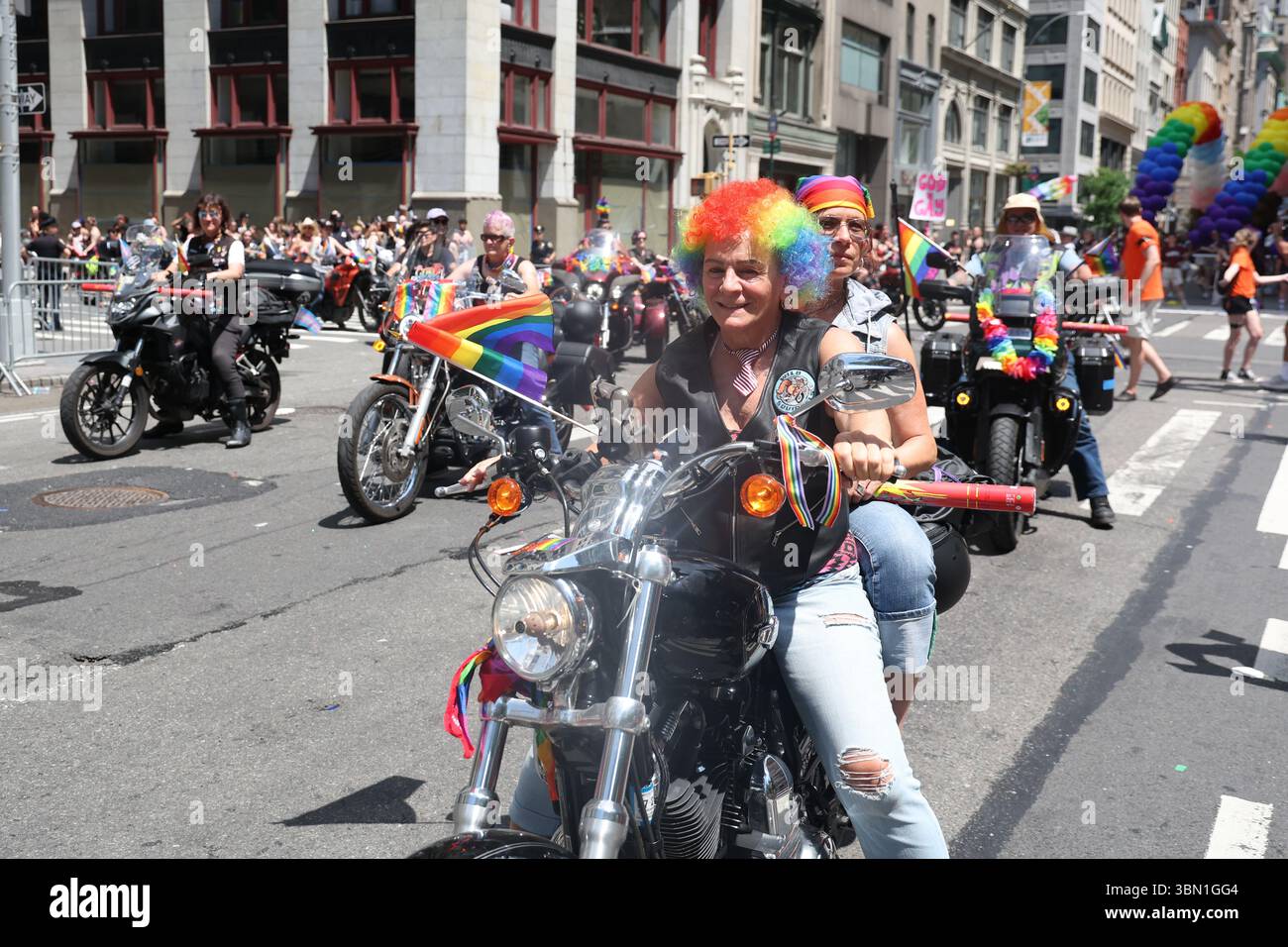 Members of the Sirens MC NYC ride down the route during the NYC Pride ...