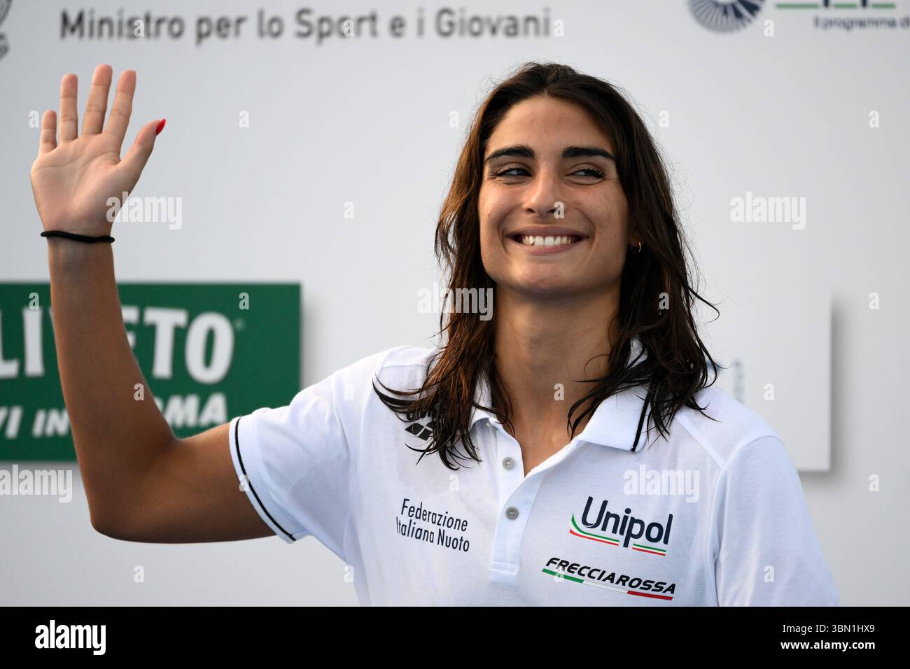 Emma Virginia Menicucci of Italy, silver, attends the medal ceremony of ...
