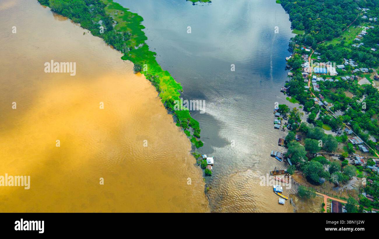 Aerial view showcasing the stunning confluence of rivers in Leticia ...
