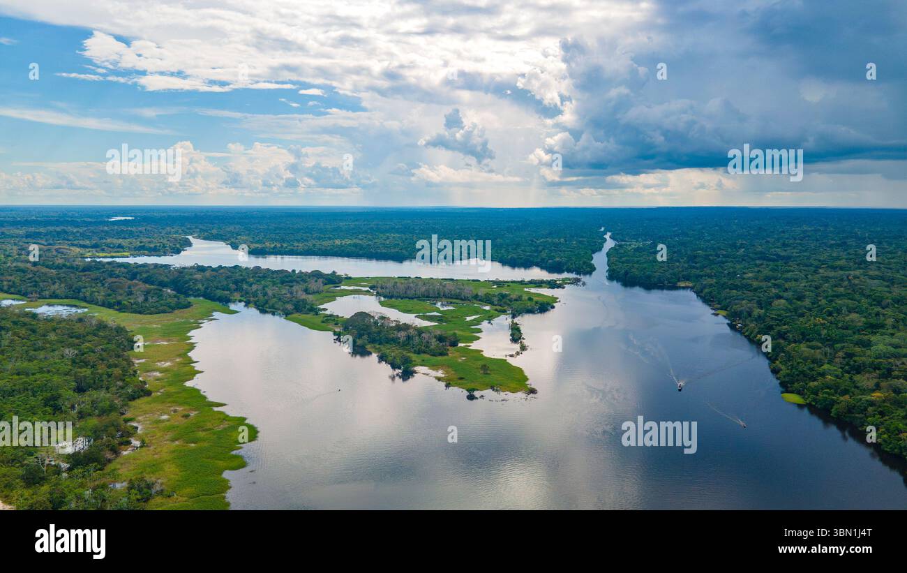 Stunning aerial view of the Amazon River meandering through lush ...