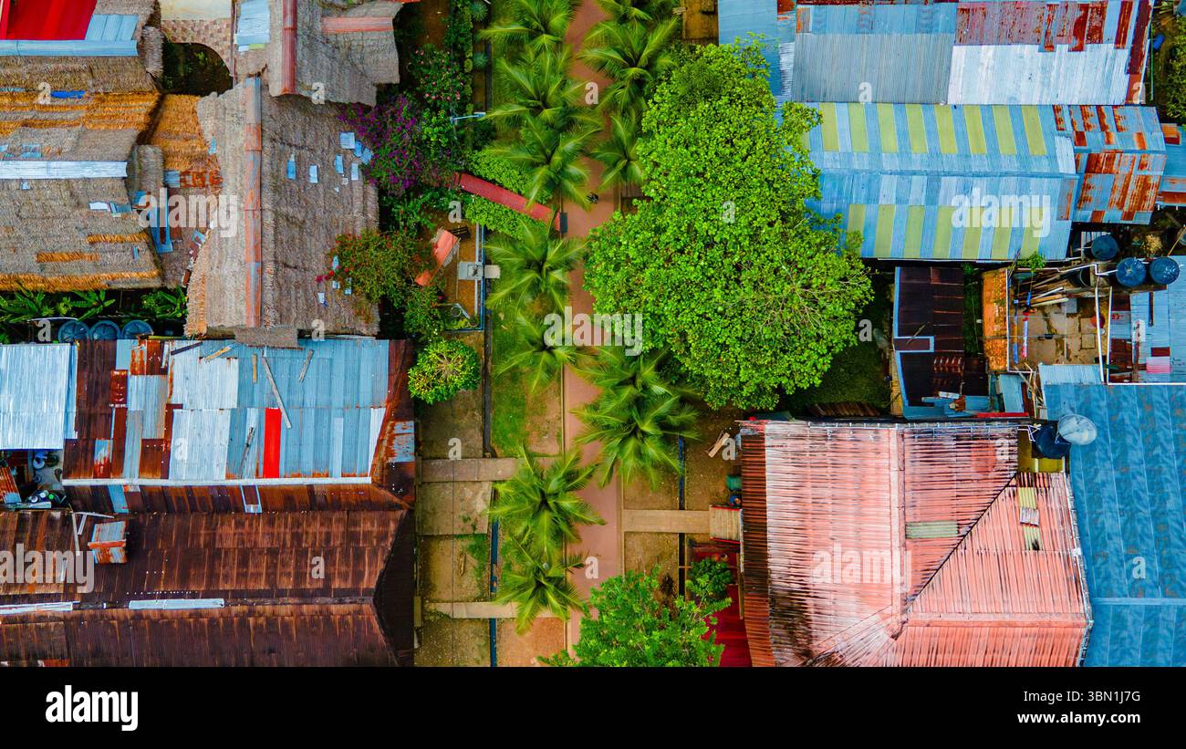 Stunning aerial view of Leticia, Colombia featuring colorful roofs and ...