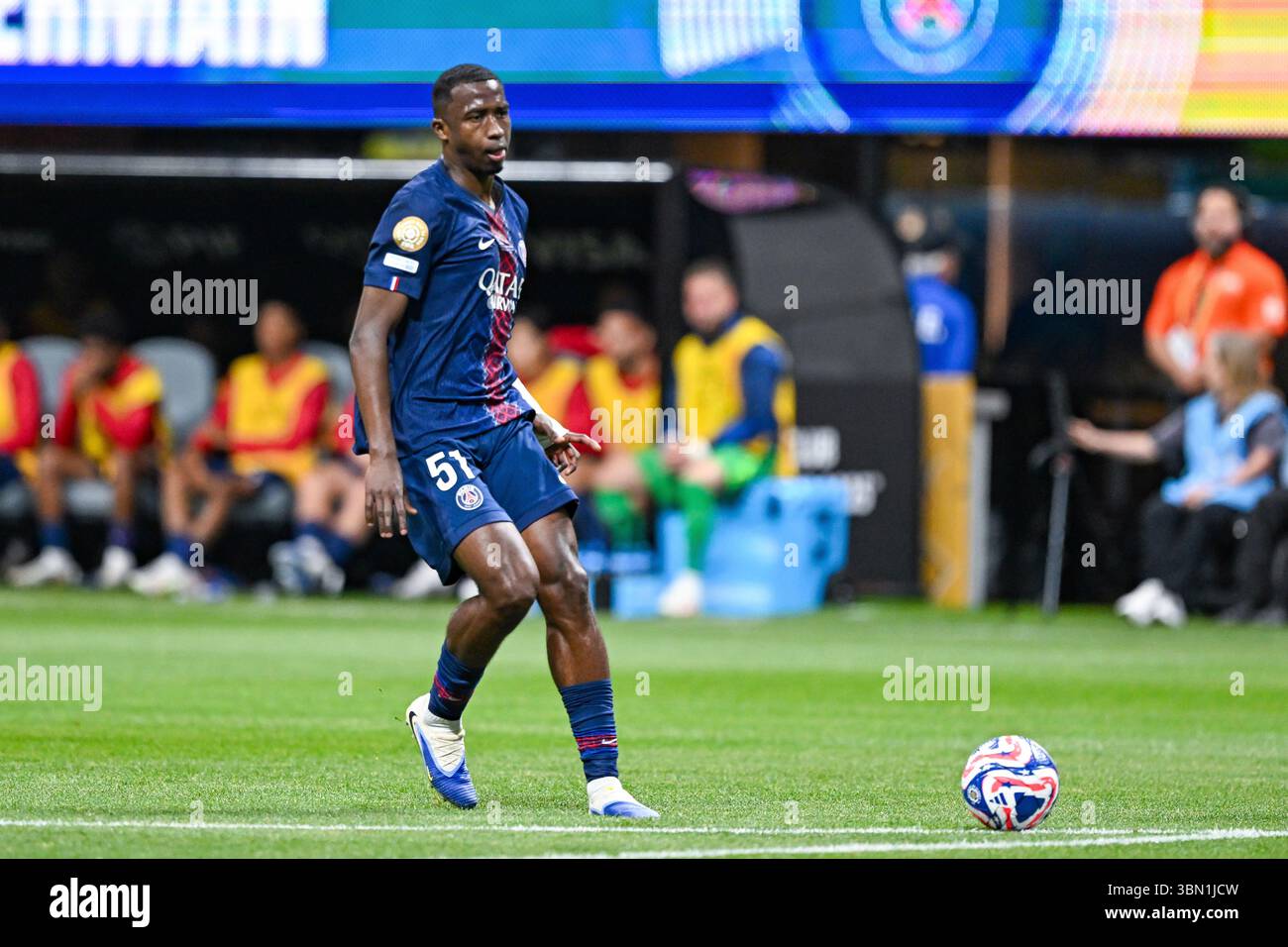 ATLANTA, GA – JUNE 29: PSG defender William Pacho (51) passes the ball ...