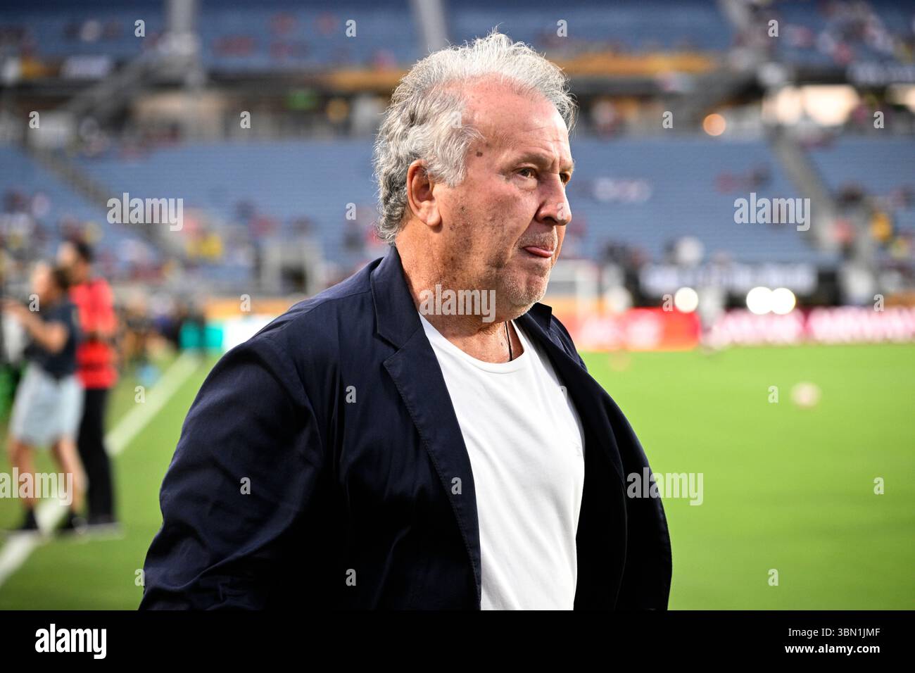 Former Brazilian soccer player Mario Zagallo walks on the pitch before ...