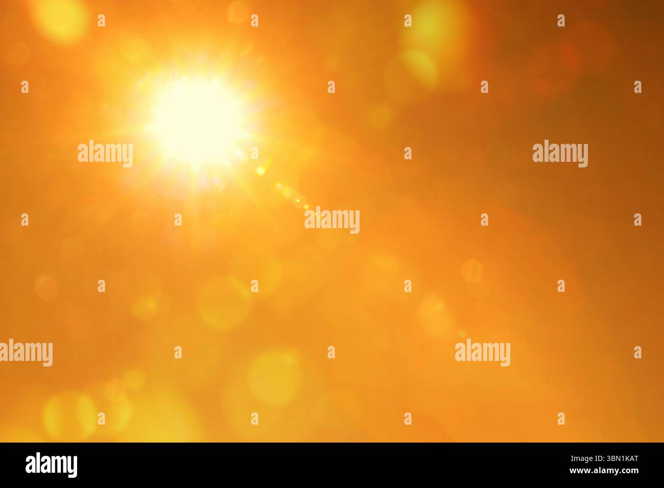 Bright sun in orange sky during hot summer weather. Extremely high ...