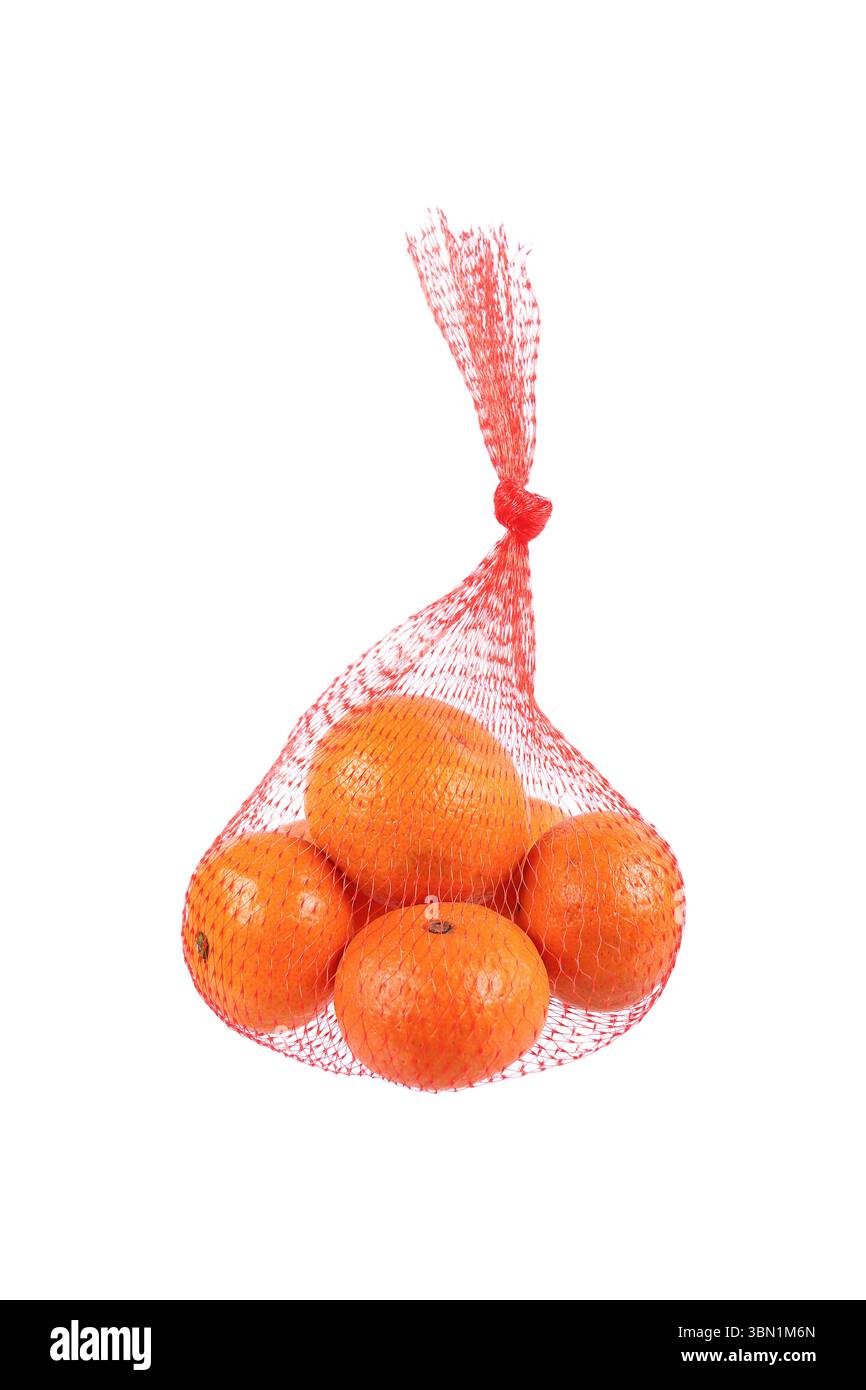 it is orange in red net isolated on white Stock Photo - Alamy