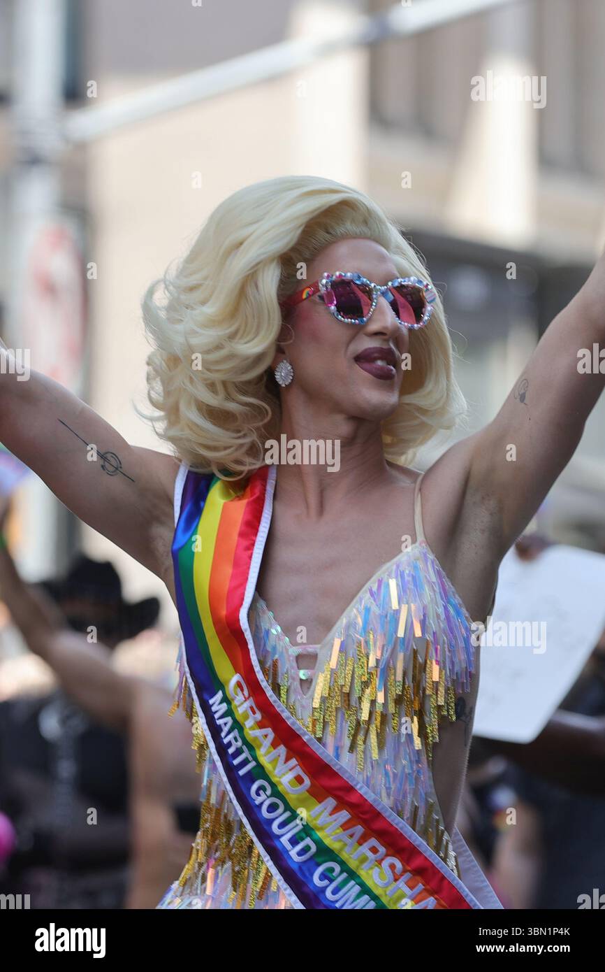 NEW YORK, NEW YORK – JUNE 29: Grand Marshal Marti Gould Cummings alog with Thousands of people ...