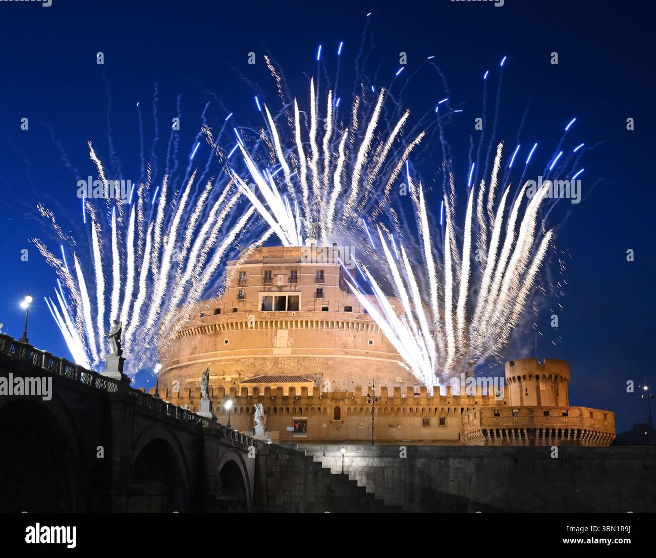 Rome, Italy. 29th June, 2025. Fireworks are seen above Castel Sant ...