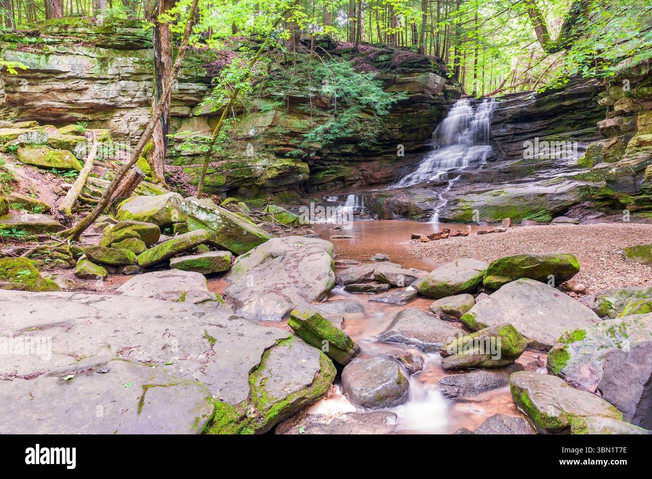 Honey Run Falls in summer time. Honey Run Waterfall Park. Howard. Ohio ...