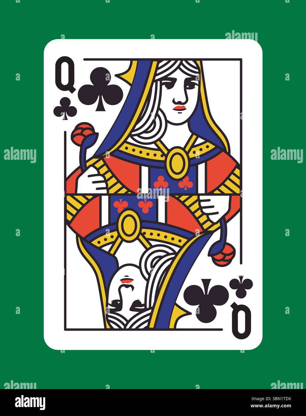 Queen of Clubs face card design. Vector illustration Stock Vector Image ...