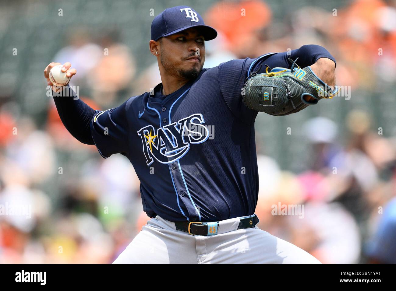 Tampa Bay Rays starting pitcher Taj Bradley (45) in action during a ...