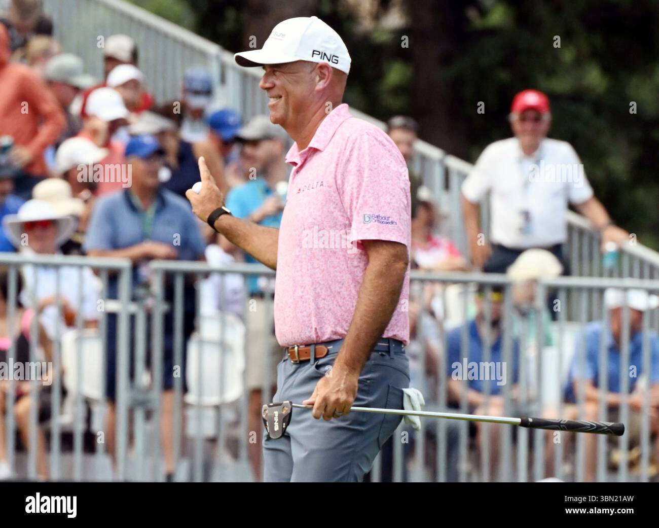 Stewart Cink celebrates after a birdie on the third hole of the U.S ...