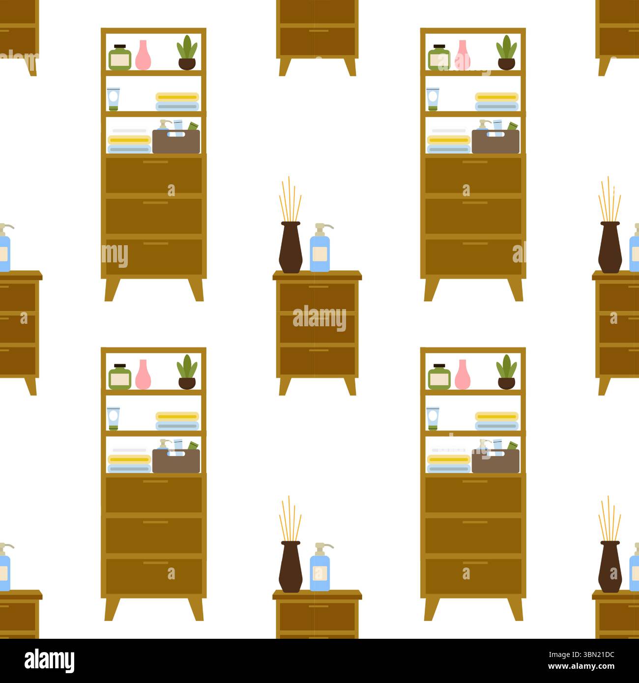 Modern wooden furniture pattern featuring shelves and decor elements in ...