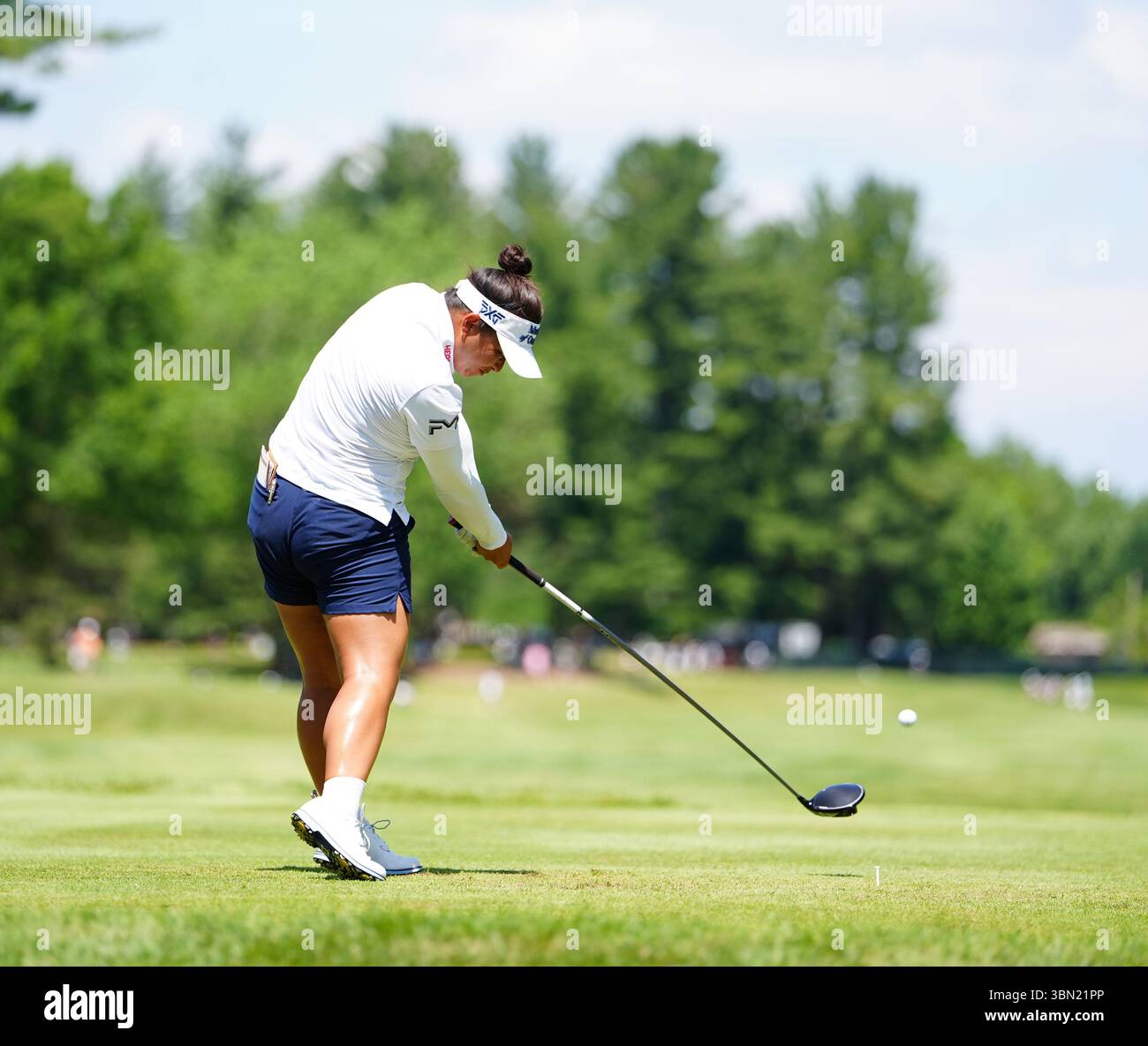 MIDLAND, MI - JUNE 29: LPGA golfer Megan Khang plays her tee shot on ...