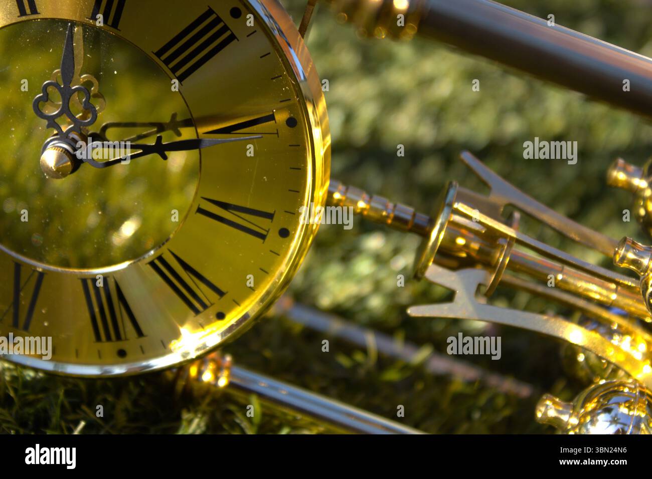 gold metal clock machinery and frame Stock Photo - Alamy