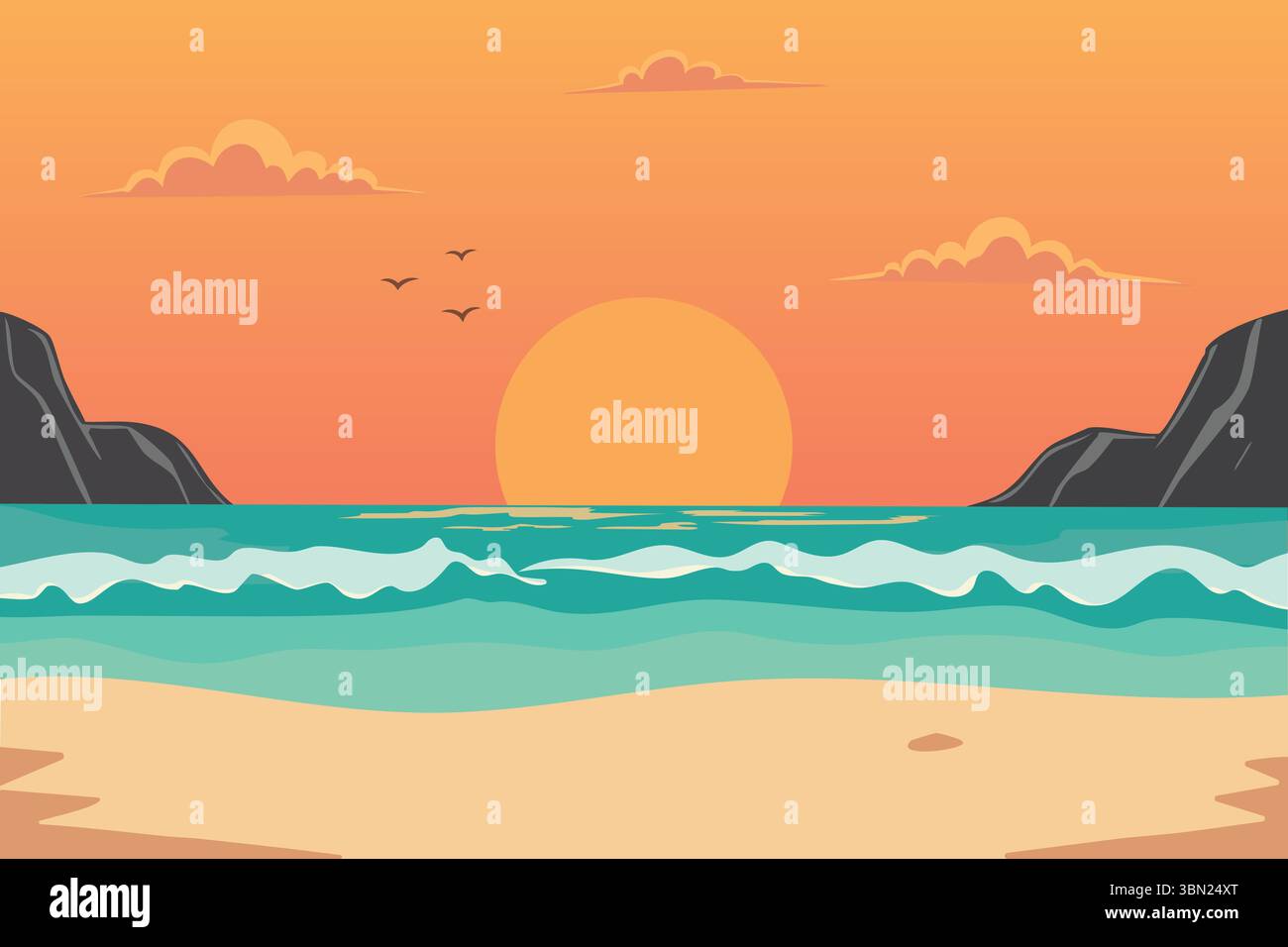 Blue sea waves sandy beach Stock Vector Images - Alamy
