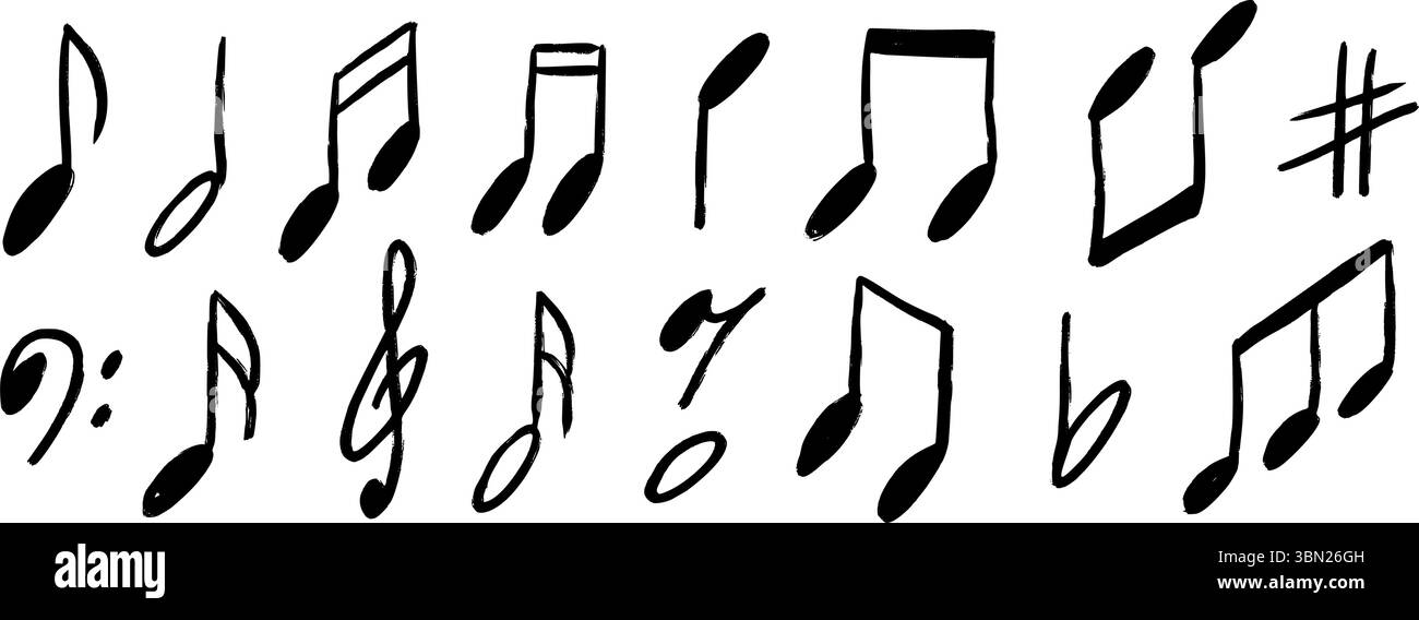 Hand drawn music notes set. Chalk doodled musical symbol collection ...