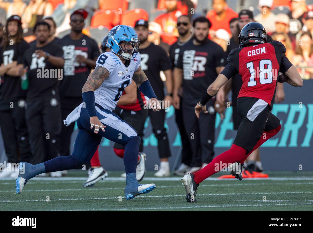 Ottawa, Canada. 29 Jun 2025. Cameron JUDGE (8) of the Toronto Argonauts ...