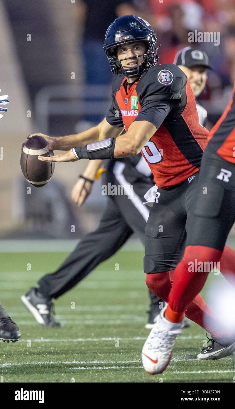 Ottawa, Canada. 29 Jun 2025. Dustin CRUM (18) of the Ottawa Redblacks ...