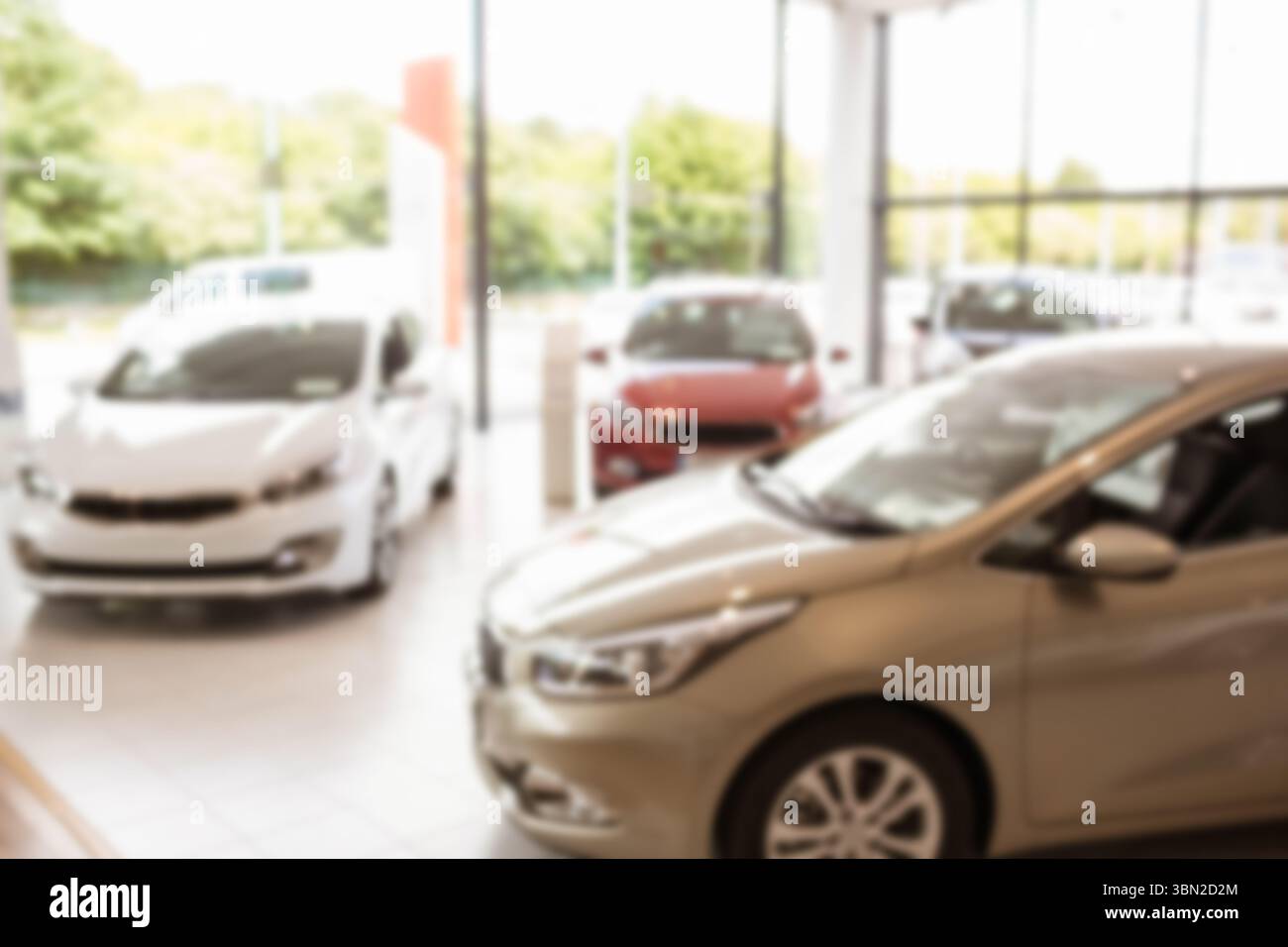 Metallic bronze sedan is being showcased in 3D render showroom with ...