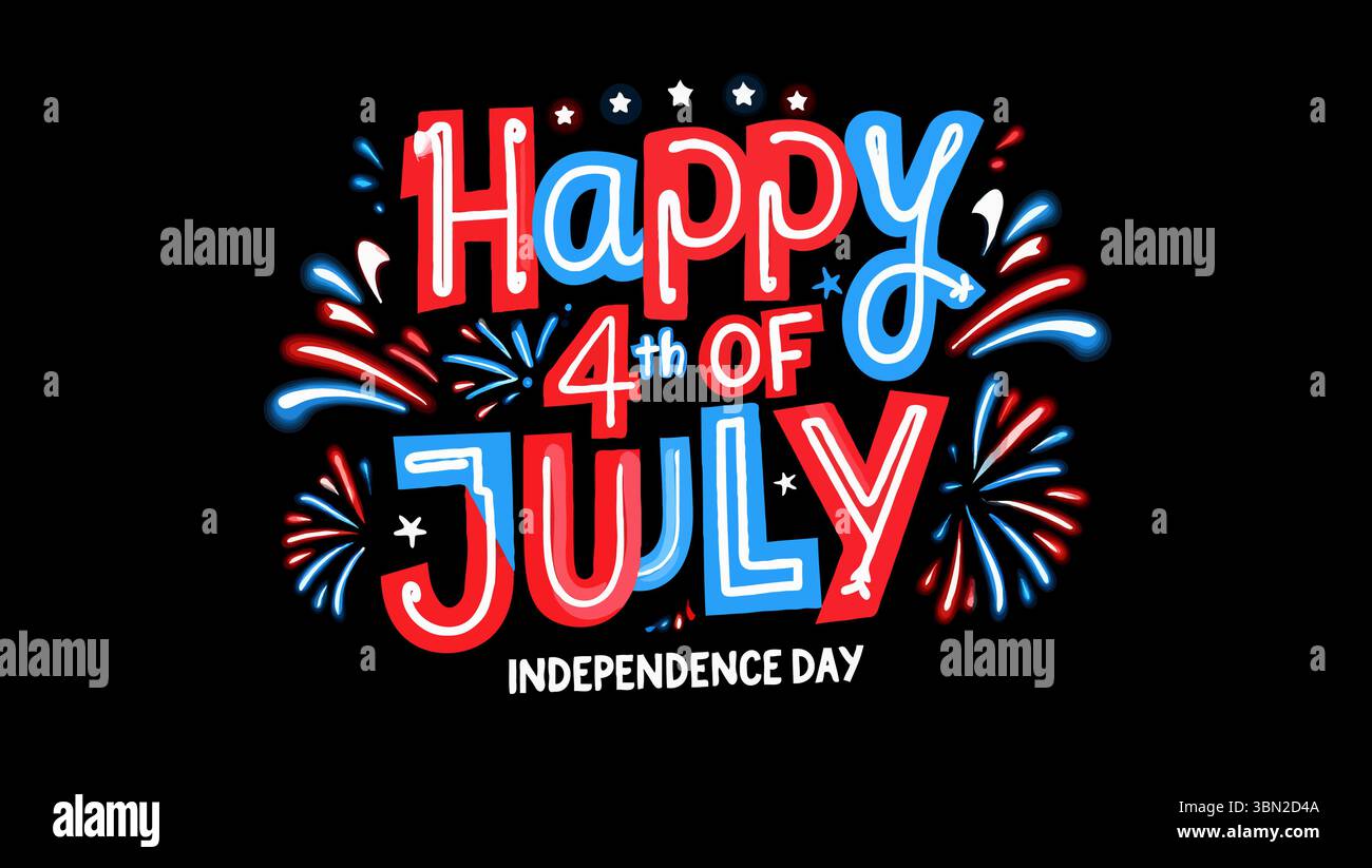 Happy fourth of july independence day greeting with fireworks and stars ...