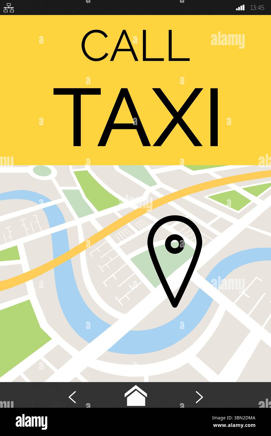 Vector image of Call taxi text with map Stock Photo - Alamy