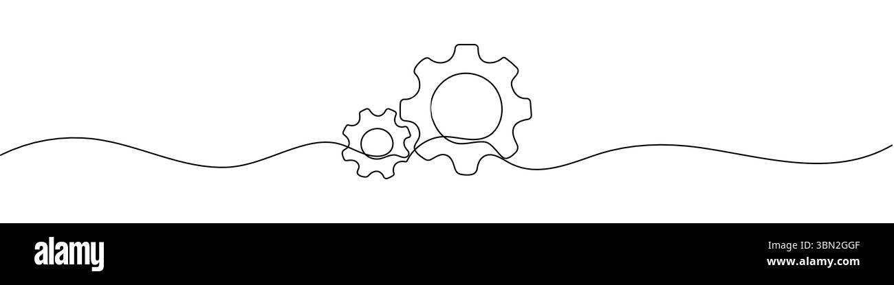 Continuous one line drawing of machine gear. One line drawing ...