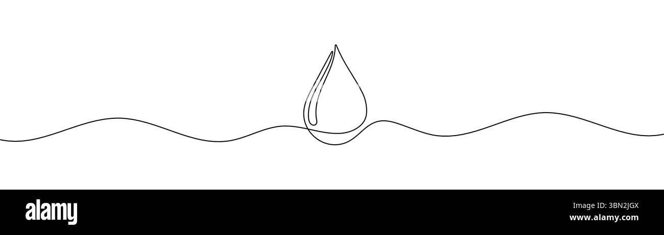 Continuous line drawing of drop. A drop of water or other liquid. One ...