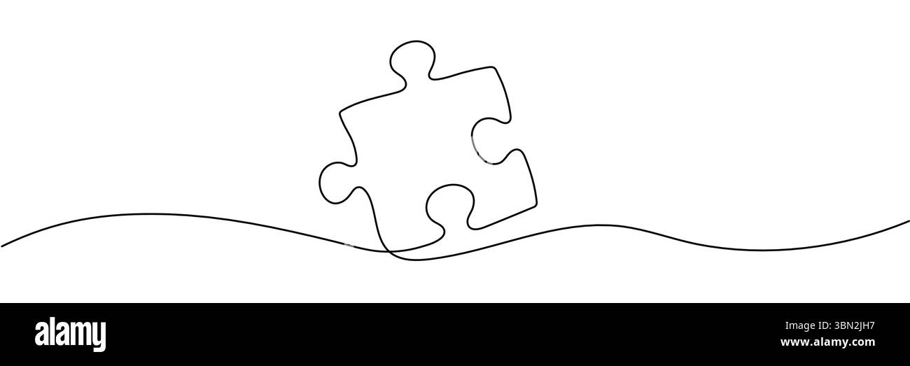 Continuous single line drawing of puzzle piece. Problem solving and ...