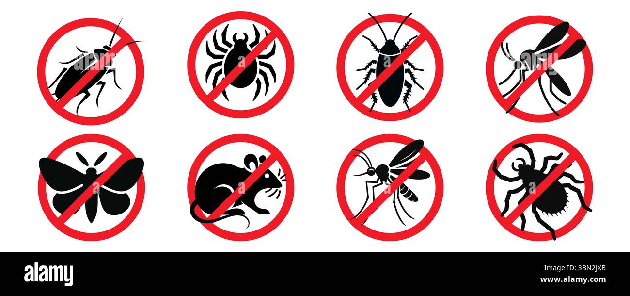 Pest control. Icon set. Insect repellent emblem. Isolated forbidding ...