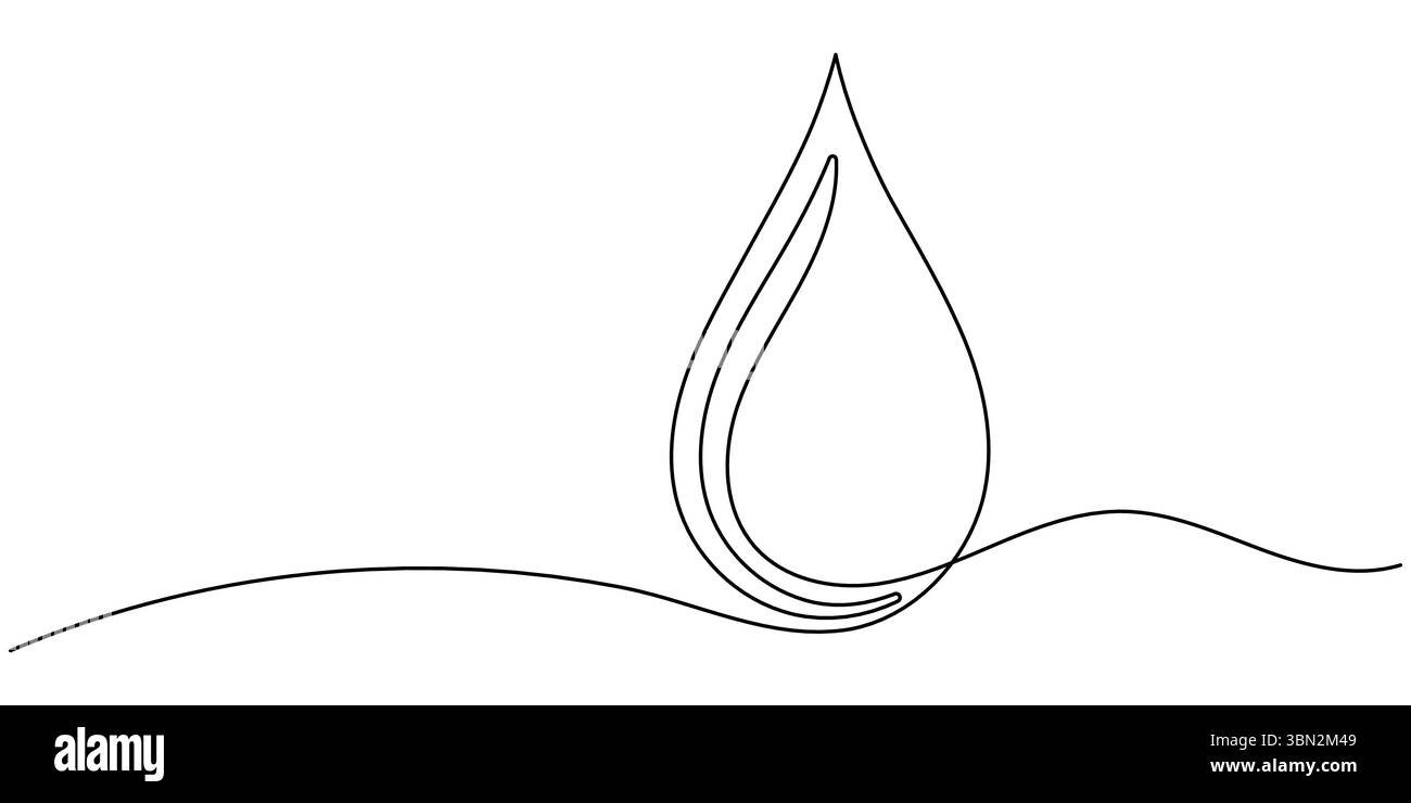 Continuous line drawing of drop. A drop of water or other liquid. One ...