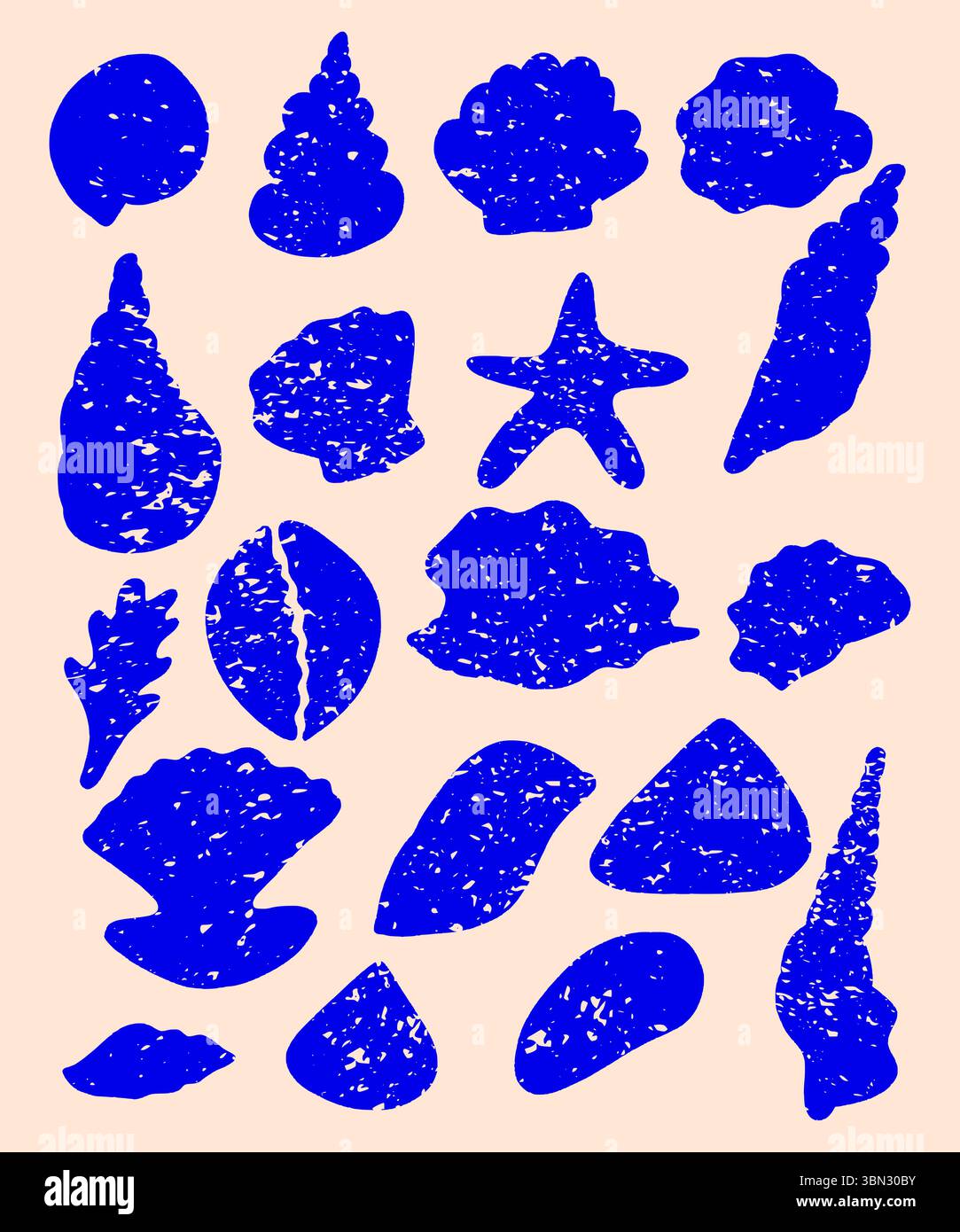 Seashells and starfish silhouette set, Crayon Sea shell collection ...