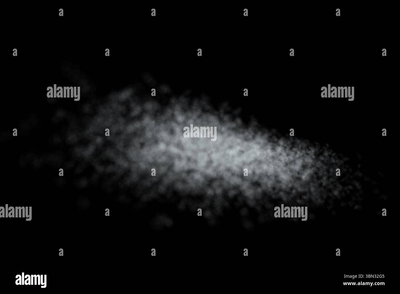 White particle cloud is floating against black backdrop, with glowing ...