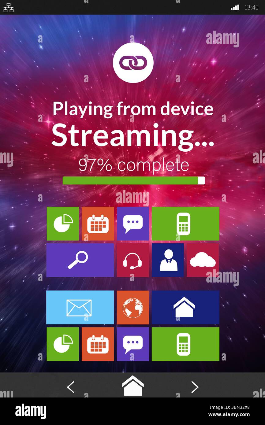 Various computer icons with progress bar on device screen Stock Photo ...