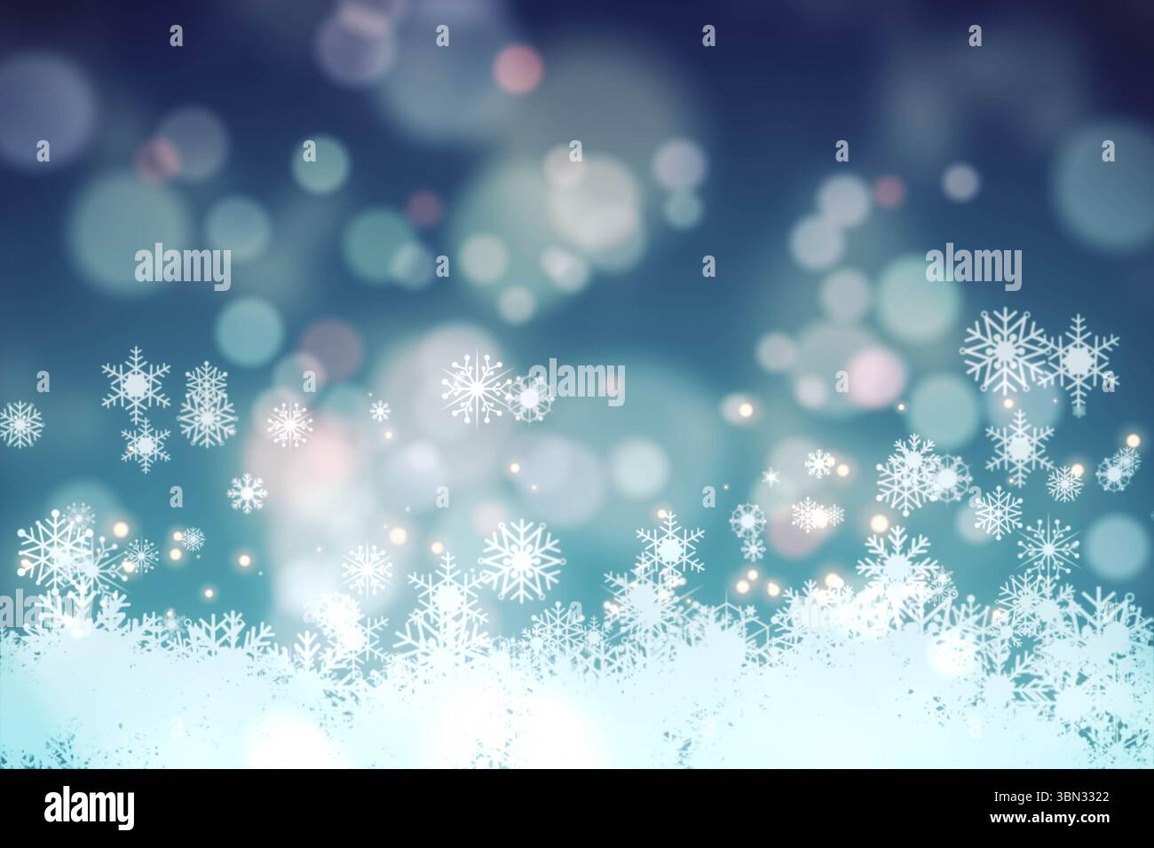 White stylized snowflakes are clustering along bottom edge in flat ...