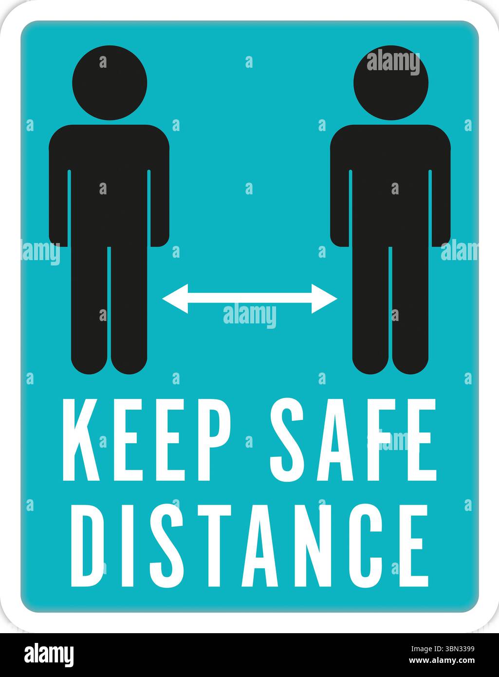 Vertical image of keep safe distance text and arrow with two people ...