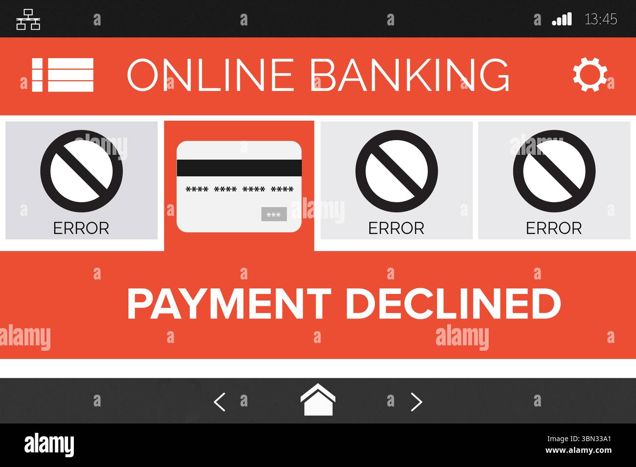 Online banking and payment declined text on phone screen Stock Photo ...