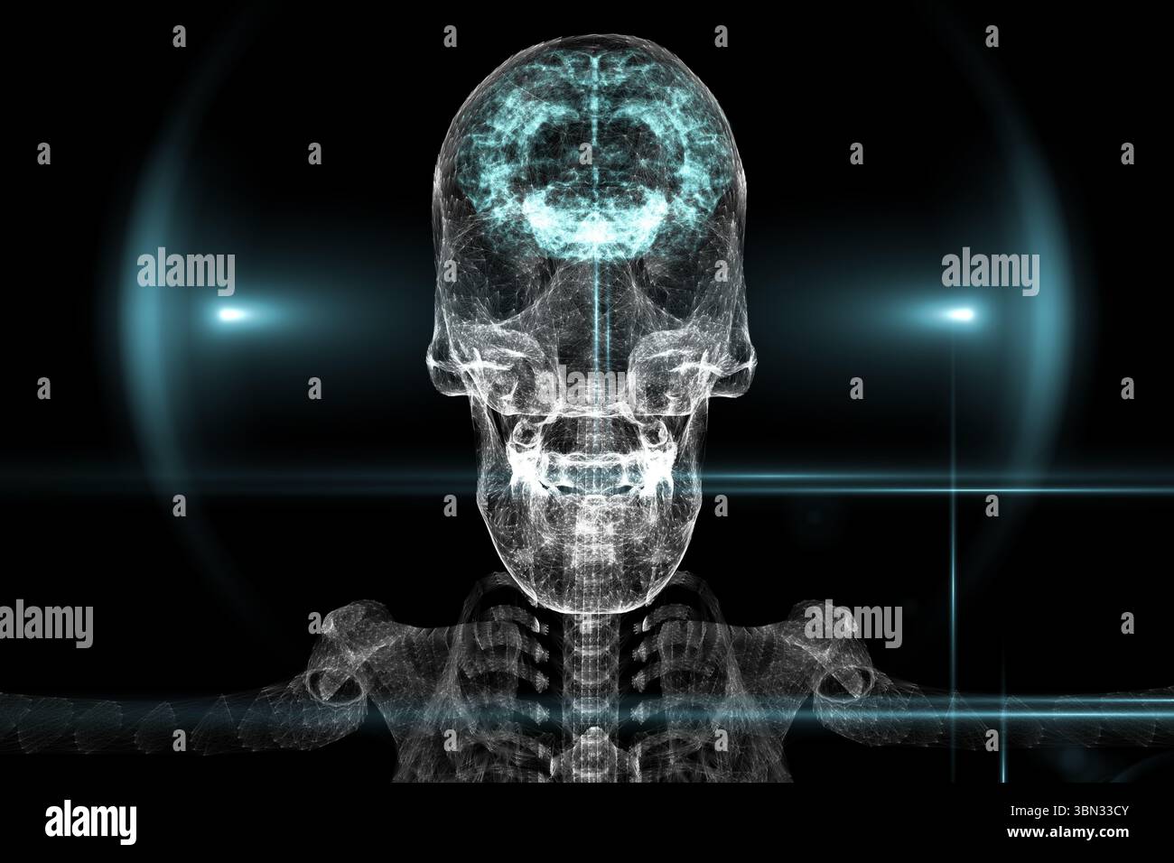 Skull and brain graphic on black Stock Photo - Alamy
