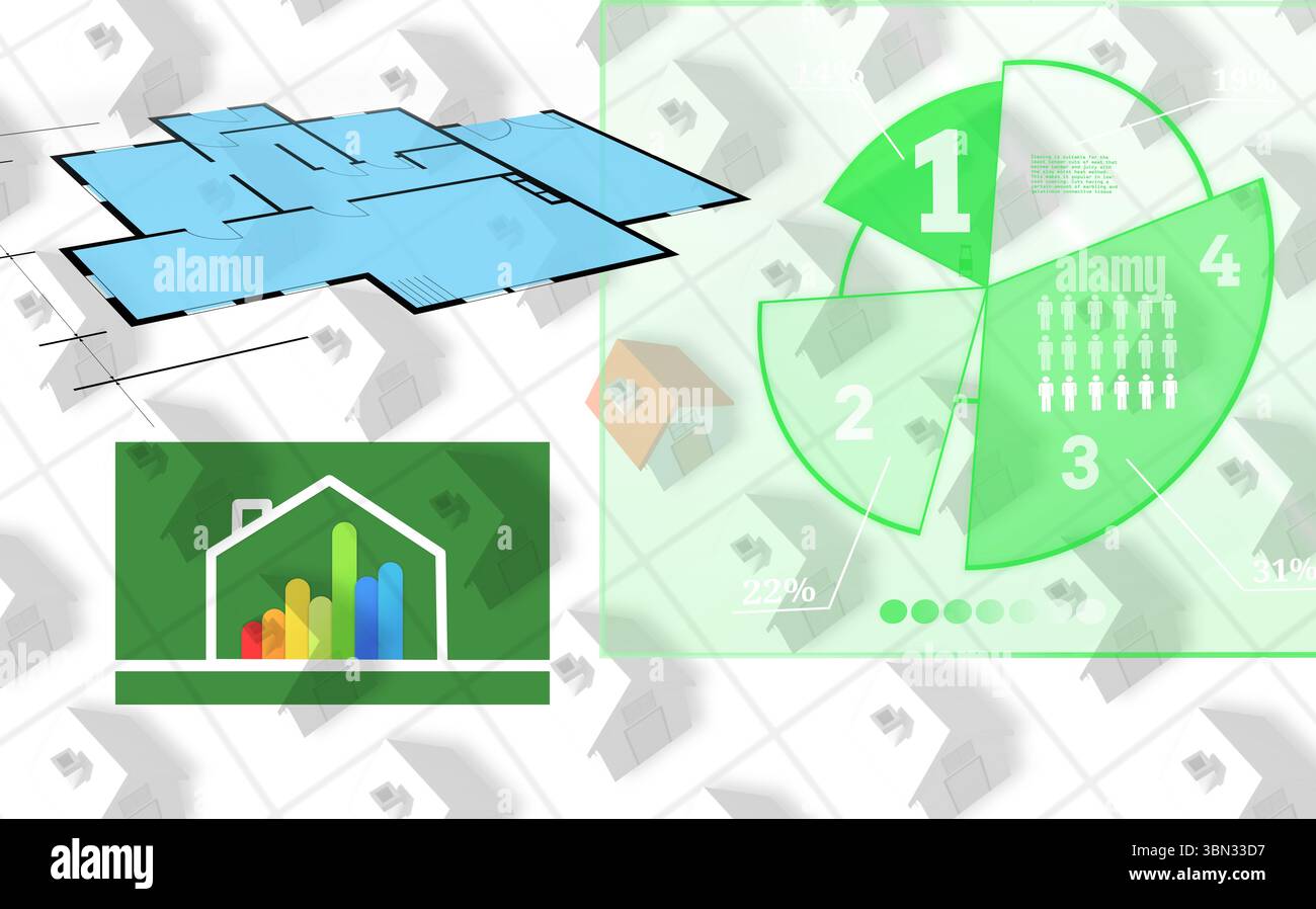 Blue of house with charts Stock Photo - Alamy