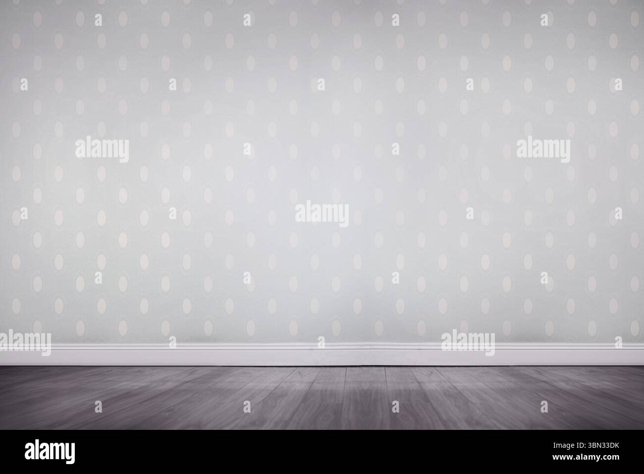 Flat design featuring empty wall with oval wallpaper and baseboard ...